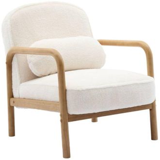 Sweeek Sweeek - Fauteuil scandinave arrondi bois dh&eacute;v&eacute;a et tissu effet fausse fourrure