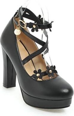 Generic Femmes Croix - Sangle Escarpins De Mariée Plate-Forme Talon Mariage Chaussures De Fête Perle Banquets Talons,Noir,39 EU