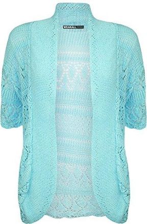 WearAll Cardigan ouvert à manches courtes en crochet pour femme Taille 44-48, aqua, 46-48