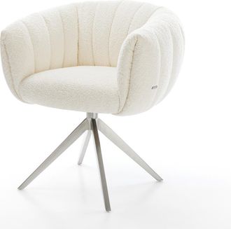 DELIFE Drehstuhl Jada-Flex Boucl&eacute; Wei&szlig; Kreuzgestell breit Edelstahl 360&deg; drehbar Wippfunktion Taschenfederkern, Esszimmerst&uuml;hle