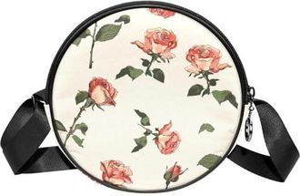 Generic Sac &agrave; bandouli&egrave;re rond pour femme, imprim&eacute; roses, petit sac &agrave; bandouli&egrave;re avec fermeture &eacute;clair, bretelles r&eacute;glables, sac &agrave; main rond d&eacute;contract&eacute; pour