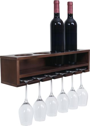 Mendler Weinregal HWC-P21, Glas-/Flaschenhalter Wandbar Regal für 4 Flaschen/6 Gläser Holz FSC-Zertifiziert 12x48x12cm - braun