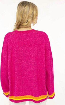 Zwillingsherz Strickpullover GOOD VIBES farbiger Schriftzug, gestreifte Neon-B&uuml;ndchen, Rundhals, Strick