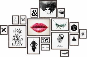 Photolini dunkel Eiche Bilderrahmen Set verschiedene Größen, 17 Bilderrahmen braun Holz MDF, Bilder Rahmen mit Acrylglas, Bilderrahmenset zum Aufhängen, Fotorah