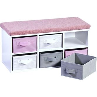 KESPER Banc enfant avec 6 rangements - Rose/Blanc - L 68 x H 33 cm - Livraison gratuite