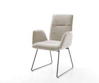DELIFE Esszimmerstuhl Vinja-Flex Webstoff Soft Beige Kufengestell Schwarz, Esszimmerst&uuml;hle