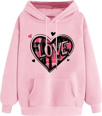 Generic Sweat &agrave; capuche &agrave; manches longues en forme de coeur pour femme - Tendance et confortable - Avec poches (2), rose, S