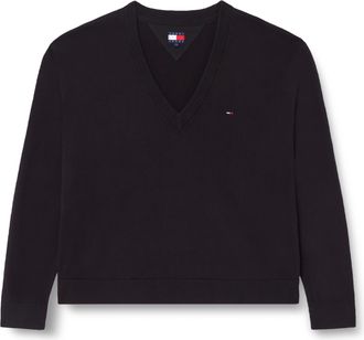 Tommy Jeans Damen Pullover Essential mit V-Ausschnitt, Schwarz (Black), 1XL