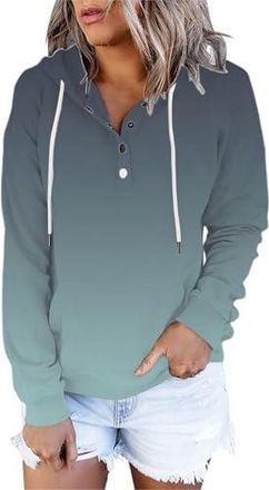 Generic Sweat &agrave; capuche pour femme d&eacute;grad&eacute; de couleur Sweat &agrave; capuche Bouton Pull &agrave; manches longues Sweat-shirt avec bouton et poches Loisirs Sport T-shirt &agrave; 