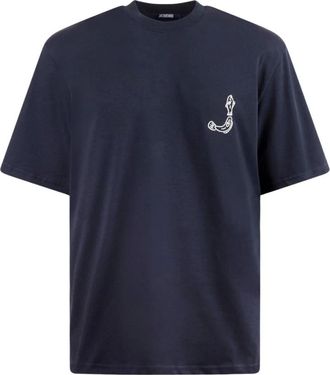 Jacquemus Homme, Tops, Bleu, Taille: XL T-shirt &agrave; col rond