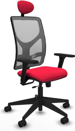 Piqueras y Crespo Schutzstuhl mit 3D-Armen, h&ouml;henverstellbarer Lendenwirbelst&uuml;tze und festem Kopfteil, ausgestattet mit Syncro/Traslack und Schneideschaum, Grau/Rot