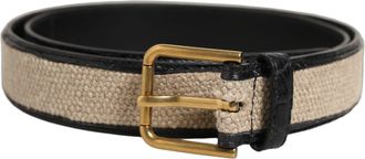 Dolce & Gabbana Woven Linen and Caiman Leather Belt - Beige