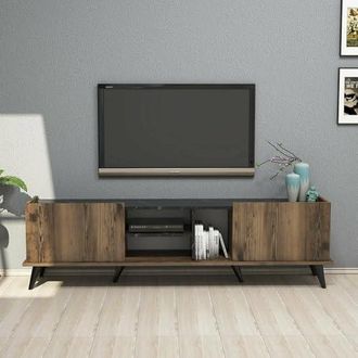 Dmora TV-Schrank Circini, 180x34x52 cm, Braun, 2 Regale, 3 F&auml;cher