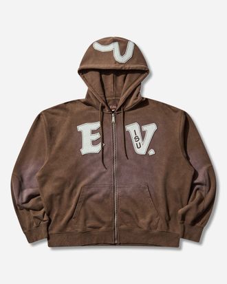 Evisu Men s Heavy Weight Zip Hoodie Brown