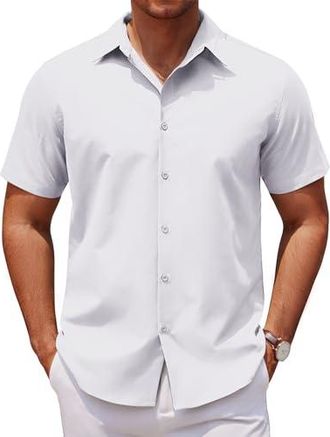 Coofandy Chemise Manches Courtes Homme Slim Fit Été Chemises daffaires Décontractées Chemise Bureau Chemises de Travail Chemisette Mode Blanc XXL