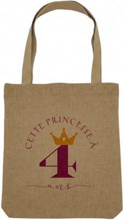 Fabulous Sac Shopping Tote Bag Aspect Lin - Cette Princesse &Agrave; 4 Ans Anniversaire Celebration Enfant Cadeau - Sac de Courses Toile Epaisse 360g Beige Naturel Ca
