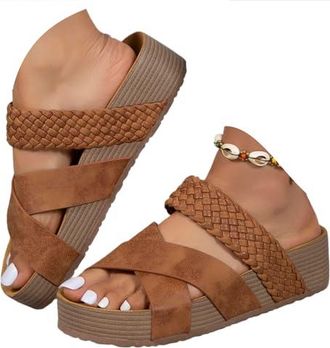 Generic Sandales &agrave; plateforme pour femme - Bout ouvert - &Eacute;lastique - En tricot - Avec sangle crois&eacute;e - Avec soutien de la vo&ucirc;te plantaire - Chaussures de plag