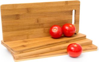 Relaxdays Schneidebrett Bambus mit Griff H x B x T: ca. 1,5 x 35 x 15 cm Küchenbretter im 4er Set auch als Frühstücksbrettchen und Servierbrett aus Holz beidsei