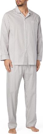 Novila Herren Pyjama braun Baumwolle gestreift
