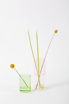 Block Design Stapelbare Glasvase, 2 St&uuml;ck, 3 Verwendungsm&ouml;glichkeiten, Pink und Gr&uuml;n, perfekt f&uuml;r jeden Raum oder als Geschenk