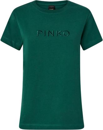 Pinko Pinko, Femme, Tops, Vert, Taille: 42 FR T-shirt en coton avec logo brodé