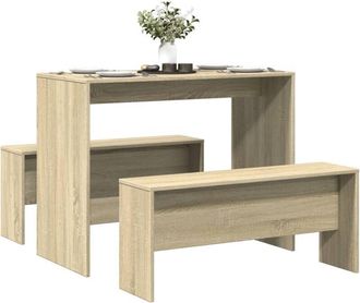vidaXL 3-tlg. Esstisch und Bank Set Sonoma-Eiche Holzwerkstoff - Vidaxl