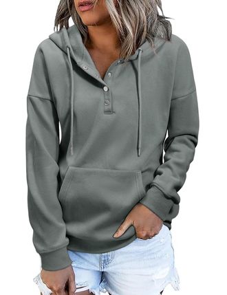 Heekpek Xnova Pullover Hoodie Damen Knopfleiste Langarm Winter Herbst, Basic Kapuzenpullover Sweatshirt Fleece-Futter Warm Modische, Freizeit Sport Oberteil m