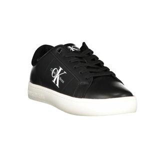 Calvin Klein Logo-Embroidered Leather Sneaker - Black