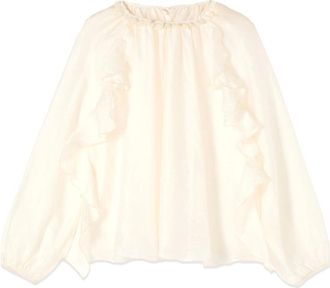 Oltre Femme, Blouses et Chemises, Blanc, Taille: 38 FR Blouse Voile M&eacute;lange Lin avec Volants