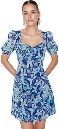 Trendyol Femme Mini Robe tissée trapèze Coupe régulière, Bleu, 62