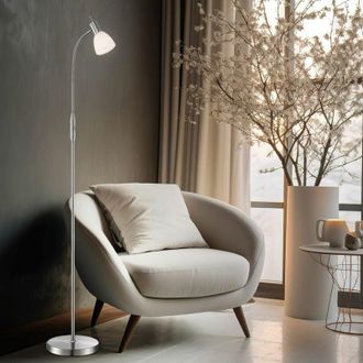 Globo Lighting Stehlampe Wohnzimmerlampe Stehleuchte Schlafzimmerleuchte Standlampe, Metall Glas nickel wei&szlig;, beweglicher Spot, E14, H 146 cm