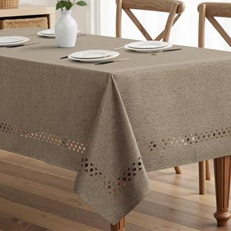 Miulee Nappe en Imitation Lin de 140x180 cm rectangulaire imperméable et Anti-Taches avec Un élégant Design ajouré adaptée pour Les Tables de Salle à Manger 