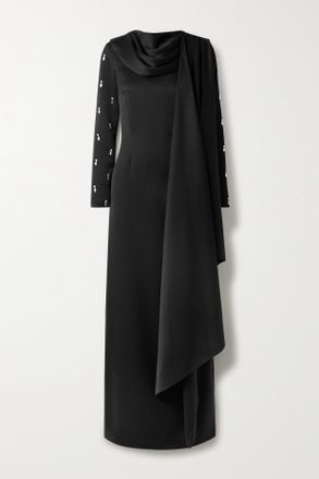 Rasario Robe Du Soir En Satin Martel&eacute; &Agrave; Cristaux Et &Agrave; Drap&eacute;s - Noir
