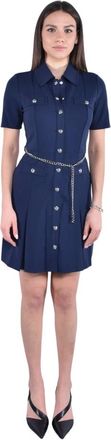 Michael Kors Femme, Robes, Bleu, Taille: 36 FR Belted Pleated Shirt Dress