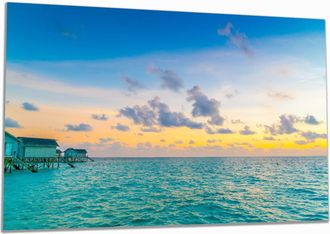 Wallario Herdabdeckplatte/Spritzschutz aus Glas, 1-teilig, 80x52cm, f&uuml;r Ceran- und Induktionsherde, Wasserh&auml;user auf den Malediven