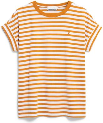 Armedangels Damen T-Shirt aus Bio-Baumwolle IDAARA Stripes Loose Fit White-Light Tangerine