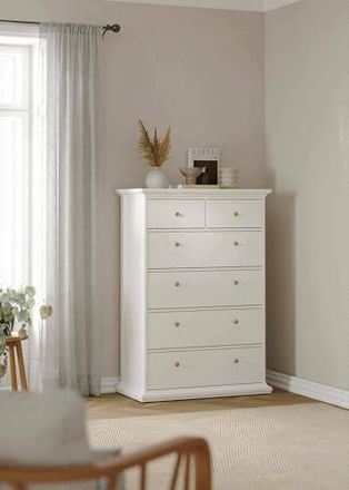 Dmora Kommode Colombe, Mehrzweckkommode, Schlafzimmerkommode, Schrank mit Schubladen, 96x49 h139 cm, Wei&szlig;