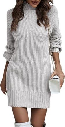 Generic Mini robe pull &agrave; col roul&eacute; et manches longues en tricot c&ocirc;tel&eacute; chaud extensible et manches chauve-souris surdimensionn&eacute;e pour lhiver, blanc, 3XL