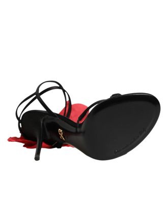 Dolce & Gabbana Leather Floral-Appliqu&eacute; Strappy Heel Sandal - Black