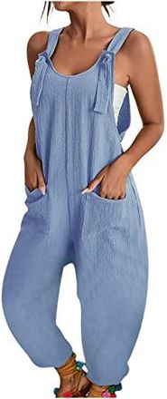 Generic Combinaison Pantalon Femme Chic Et &Eacute;l&eacute;gant Jumpsuit Droit Fluide D&eacute;t&eacute; sans Manches Couleur Unie Slim Combipantalon Rompers avec Poches D&eacute;contract&eacute;e Pl