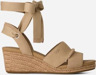 UGG Taia Sandale mit Kn&ouml;chelb&auml;ndern f&uuml;r Damen | UGG EU in Beige, Gr&ouml;&szlig;e Wildleder/Baumwolle