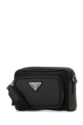 Prada Mens Black Re-Nylon And Leather Crossbody Bag Nero Poliammidericiclata-Vitello Borse A Tracolla