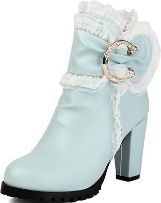 SJJH Bottines &agrave; talon de 8,5 cm - Bottes tendance pour femme - Plateforme de 1 cm - Bout rond - Confortables, bleu, 46 EU