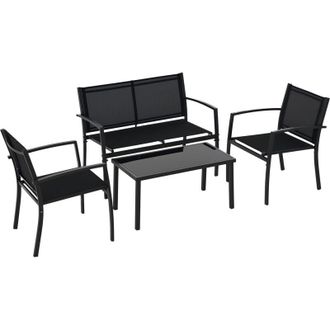 OUTSUNNY Salon de jardin ext&eacute;rieur - Outsunny - 4 pi&egrave;ces avec canap&eacute; 2 places, 2 chaises, table basse en verre tremp&eacute;, coussins inclus - noir