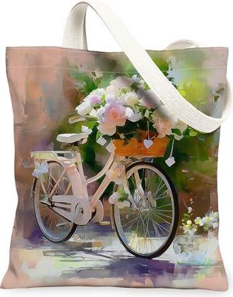 Generic Sacs fourre-tout en toile pour v&eacute;lo, motif floral vintage, sacs &agrave; provisions r&eacute;utilisables, sac &agrave; provisions printanier, l&eacute;ger et lavable avec bandoul