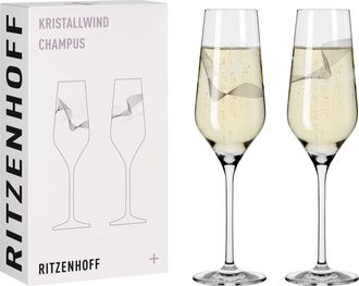 Ritzenhoff 3711002 Champagnerglas 250 ml - Serie Kristallwind Set Nr. 2, 2 Stück mit Windillustration - Made in Germany