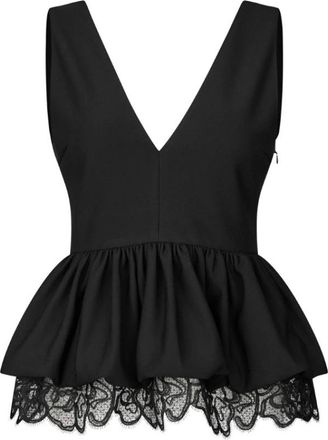 Rotate Rotate Birger Christensen - Haut &agrave; basque et col en V - Femme - Tops - Noir - Taille: 38 FR