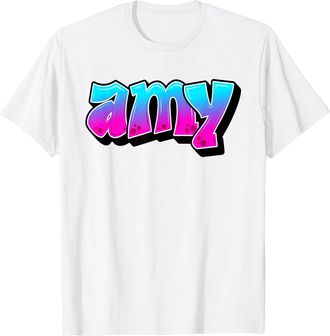 BDAZ Amy Graffiti Personalisierter Name Blau Rosa Frauen M&auml;dchen T-Shirt