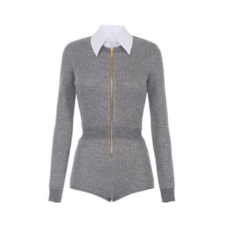 Elisabetta Franchi Knit Jumpsuit mit Pailletten - - Jumpsuits & Playsuits - Damen - Grau - M