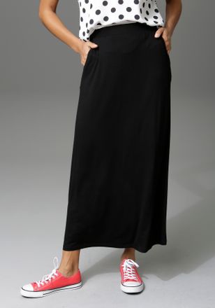 Aniston Maxirock ANISTON CASUAL, Damen, Gr. 36, schwarz, Single Jersey, Obermaterial: 95% Viskose, 5% Elasthan, unifarben, figurumspielend kn&ouml;chelfrei, R&ouml;cke 